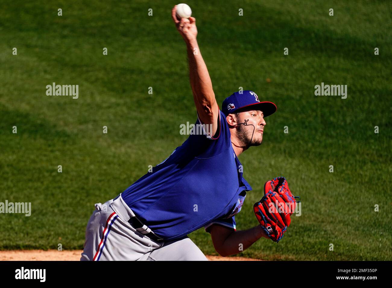 Texas Rangers pitcher Joe Gatto throws during the fifth inning of a ...