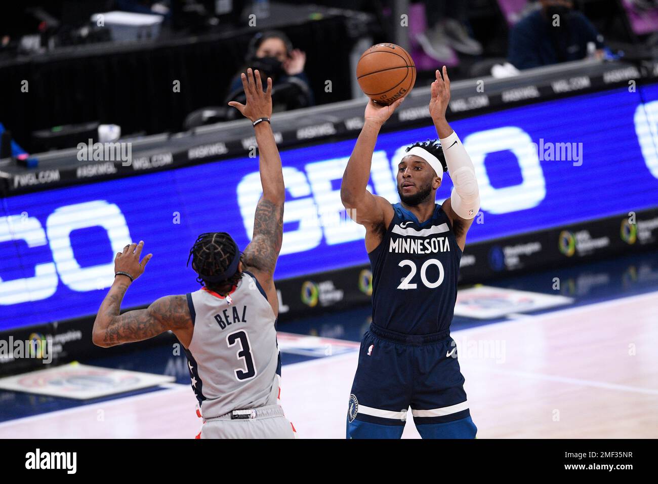 Minnesota Timberwolves forward Josh Okogie (20) shoots against ...