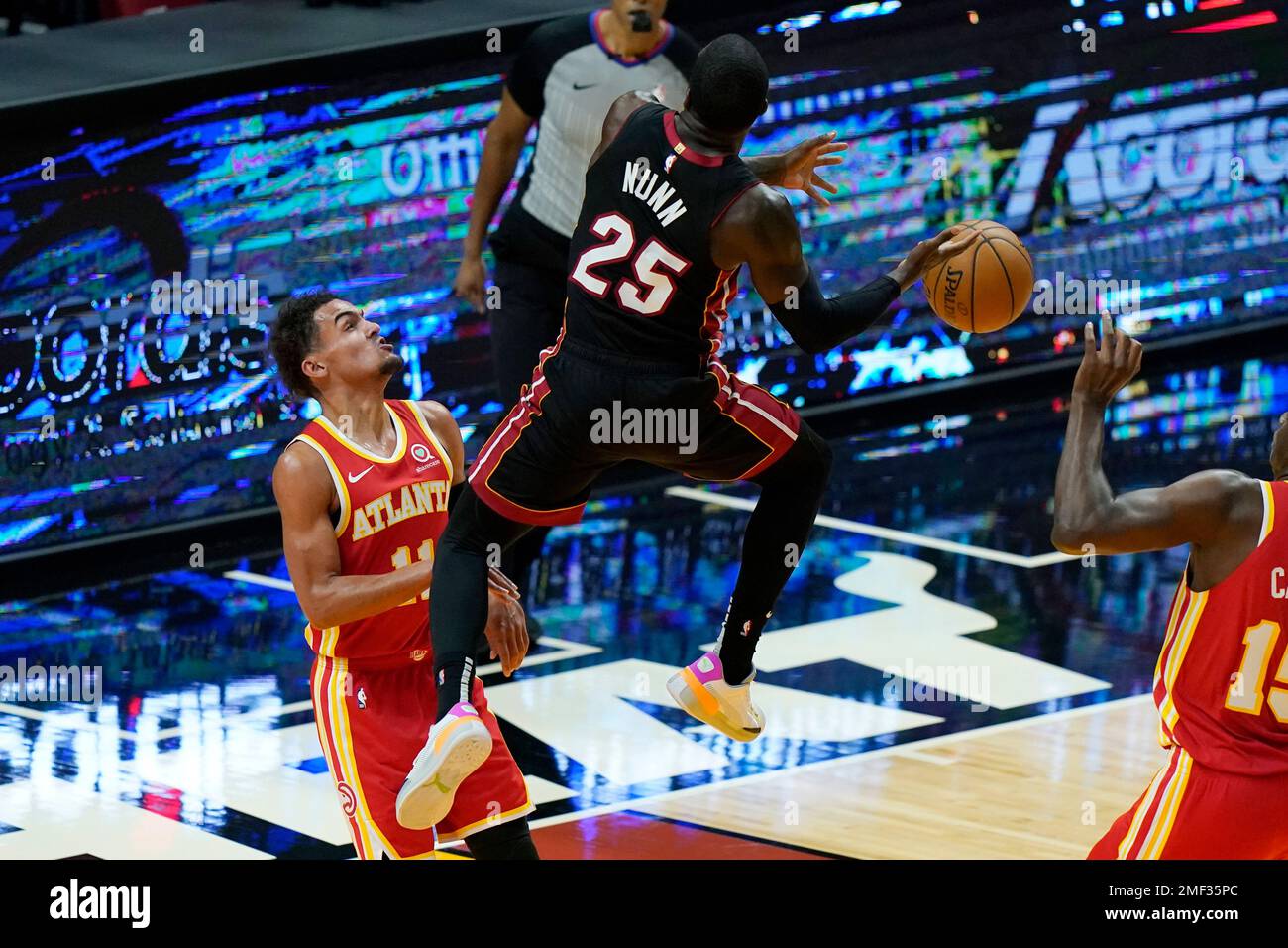 Miami Heat guard Kendrick Nunn (25) loses the ball as Atlanta Hawks ...