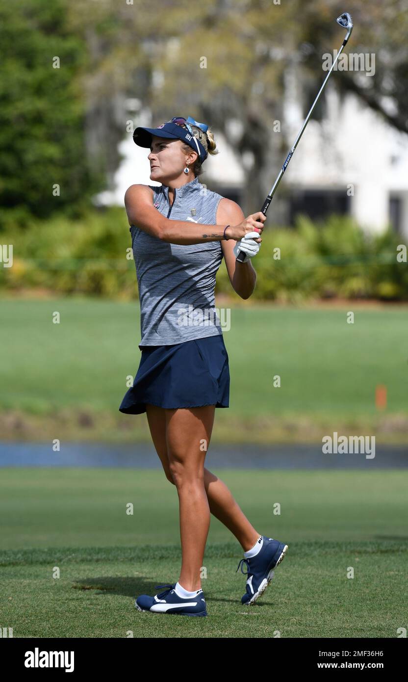 Lexi Thompson hits a shot from the seventh fairway during the final ...