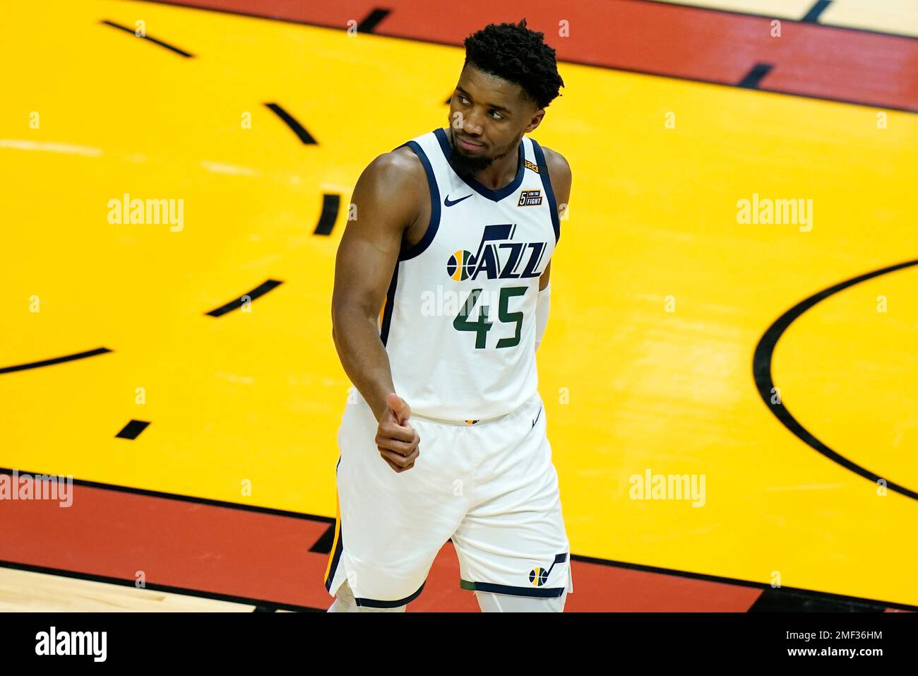 Utah Jazz guard Donovan Mitchell (45) walks off the court during the ...