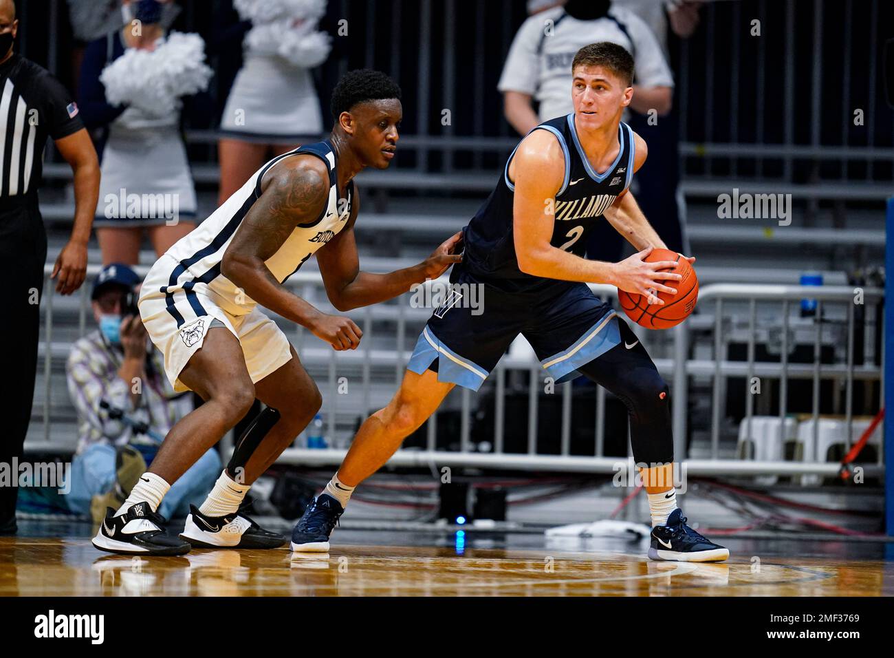 Butler guard Bo Hodges (1) defends Villanova guard Collin Gillespie (2 ...