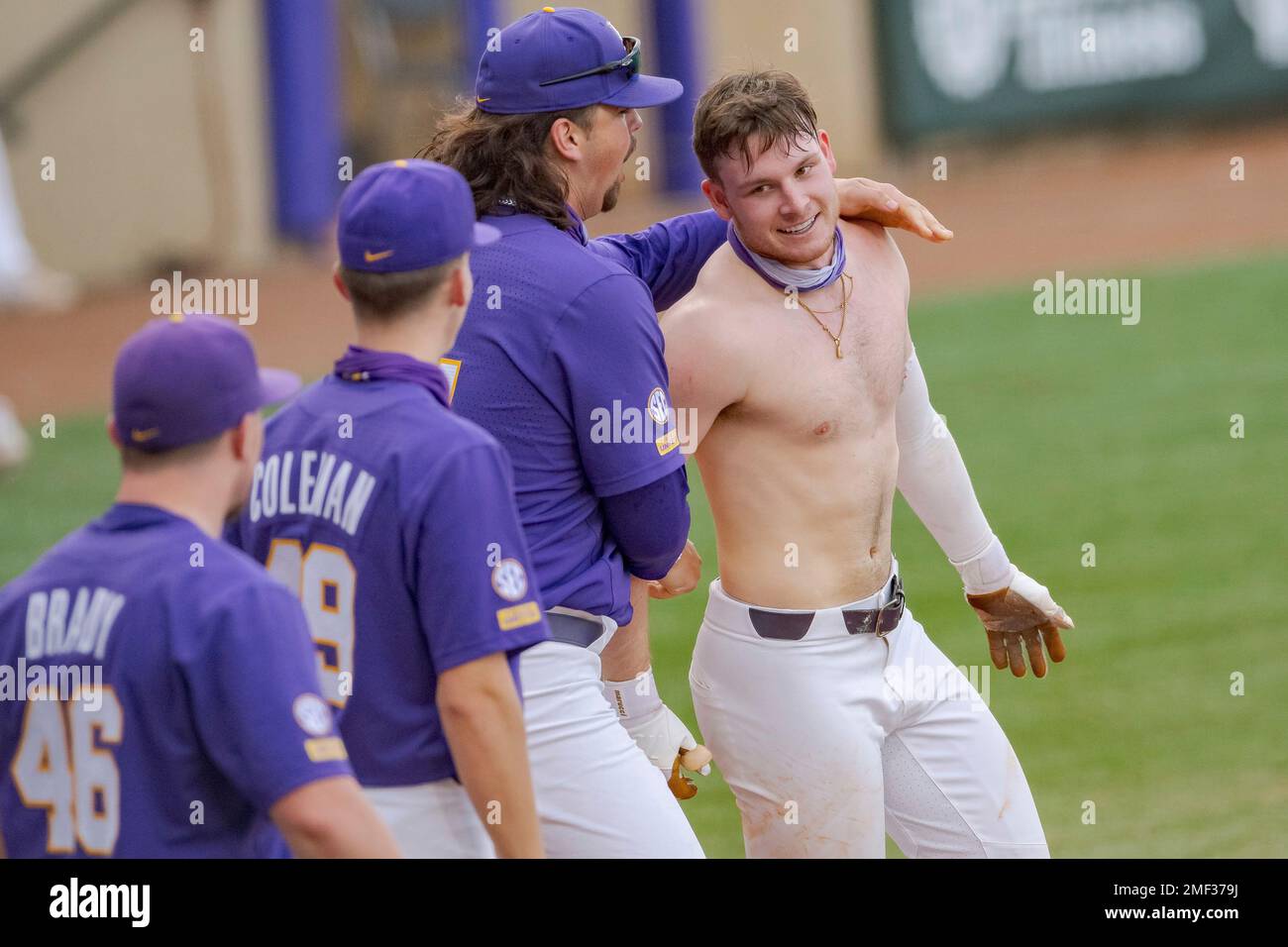 LSU infielder Cade Doughty (4) celebrates a walk-off home run against ...