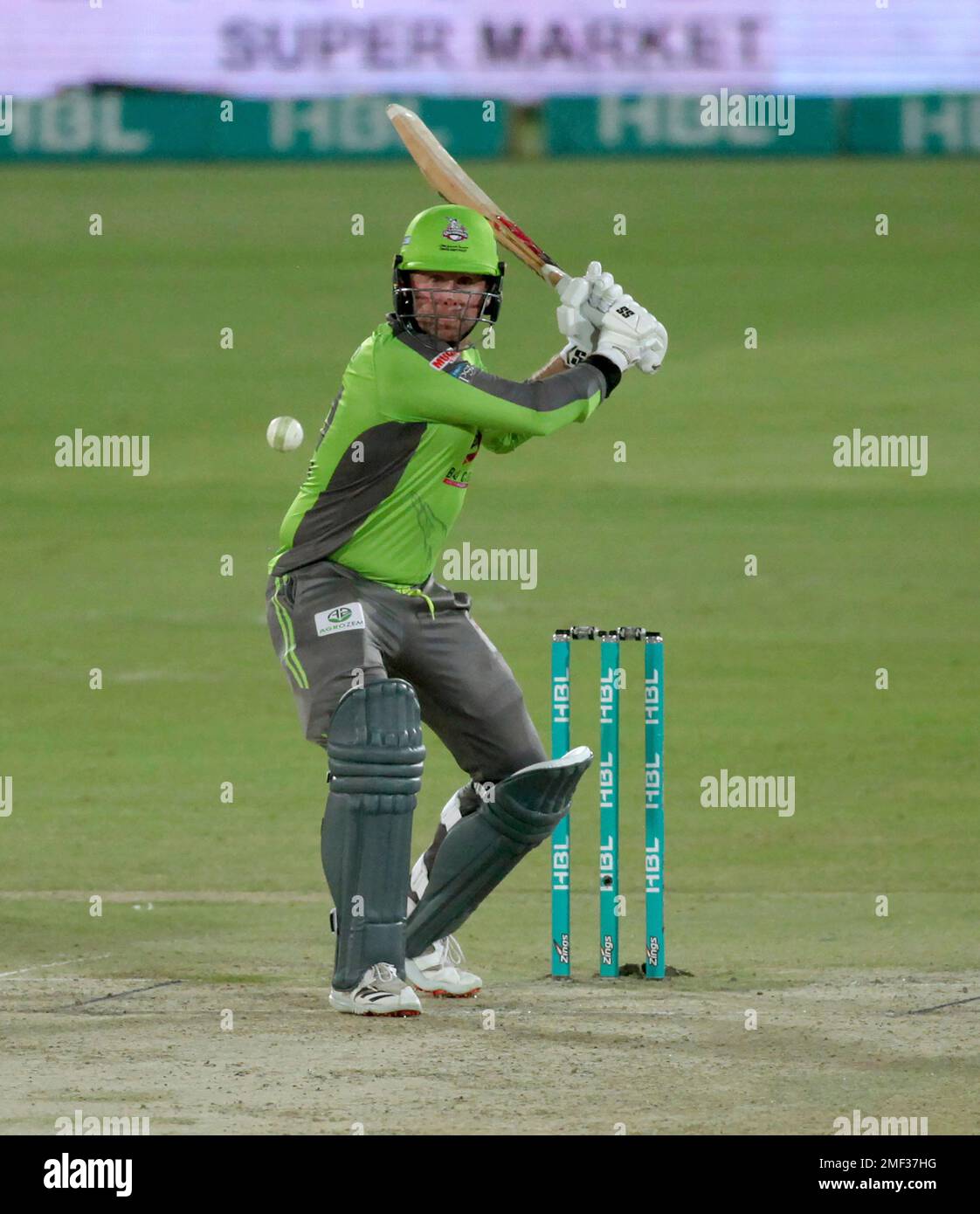 Lahore Qalandars' Ben Dunk plays a shot during a Pakistan Super League ...