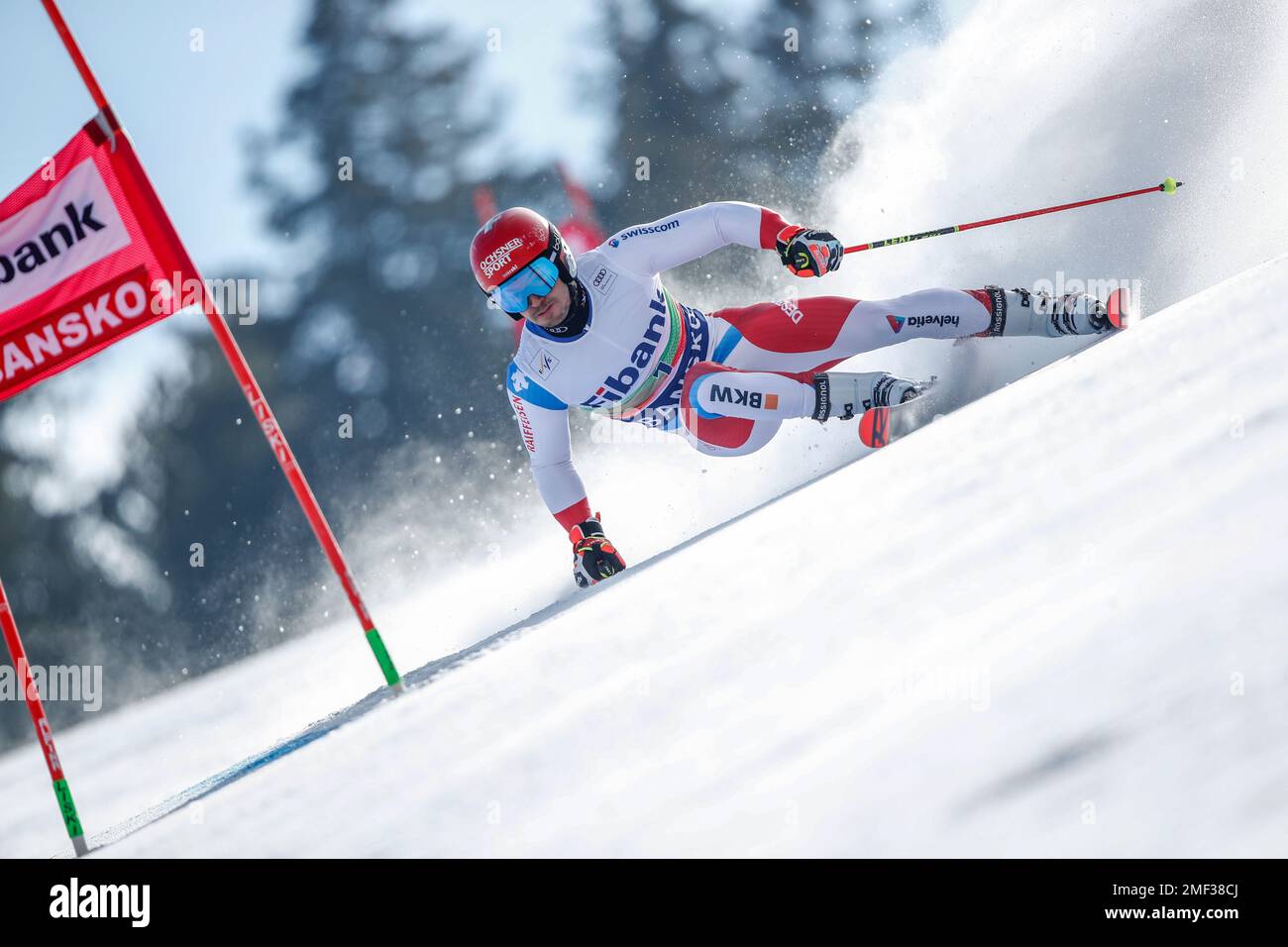 Switzerland's Loic Meillard speeds down the slope during an alpine ski ...