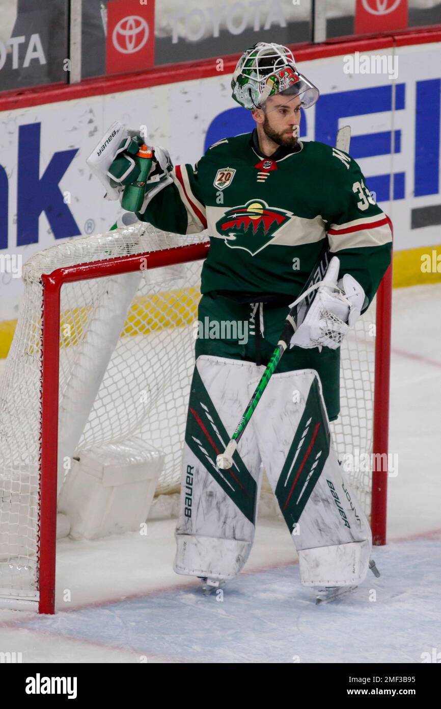 Minnesota Wild Cam Talbot during a break against the Los Angeles Kings ...