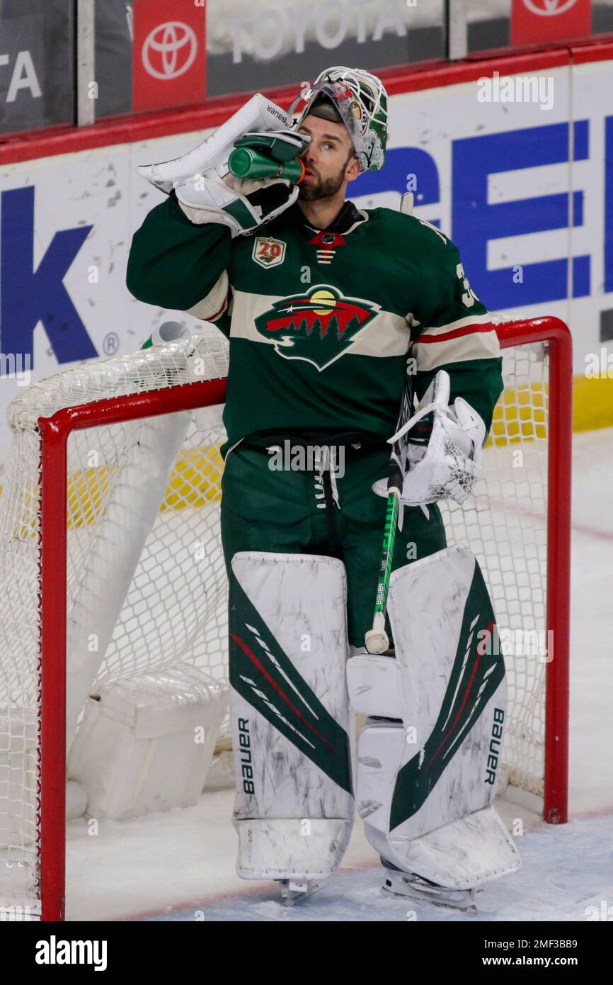 Minnesota Wild Cam Talbot during a break against the Los Angeles Kings ...