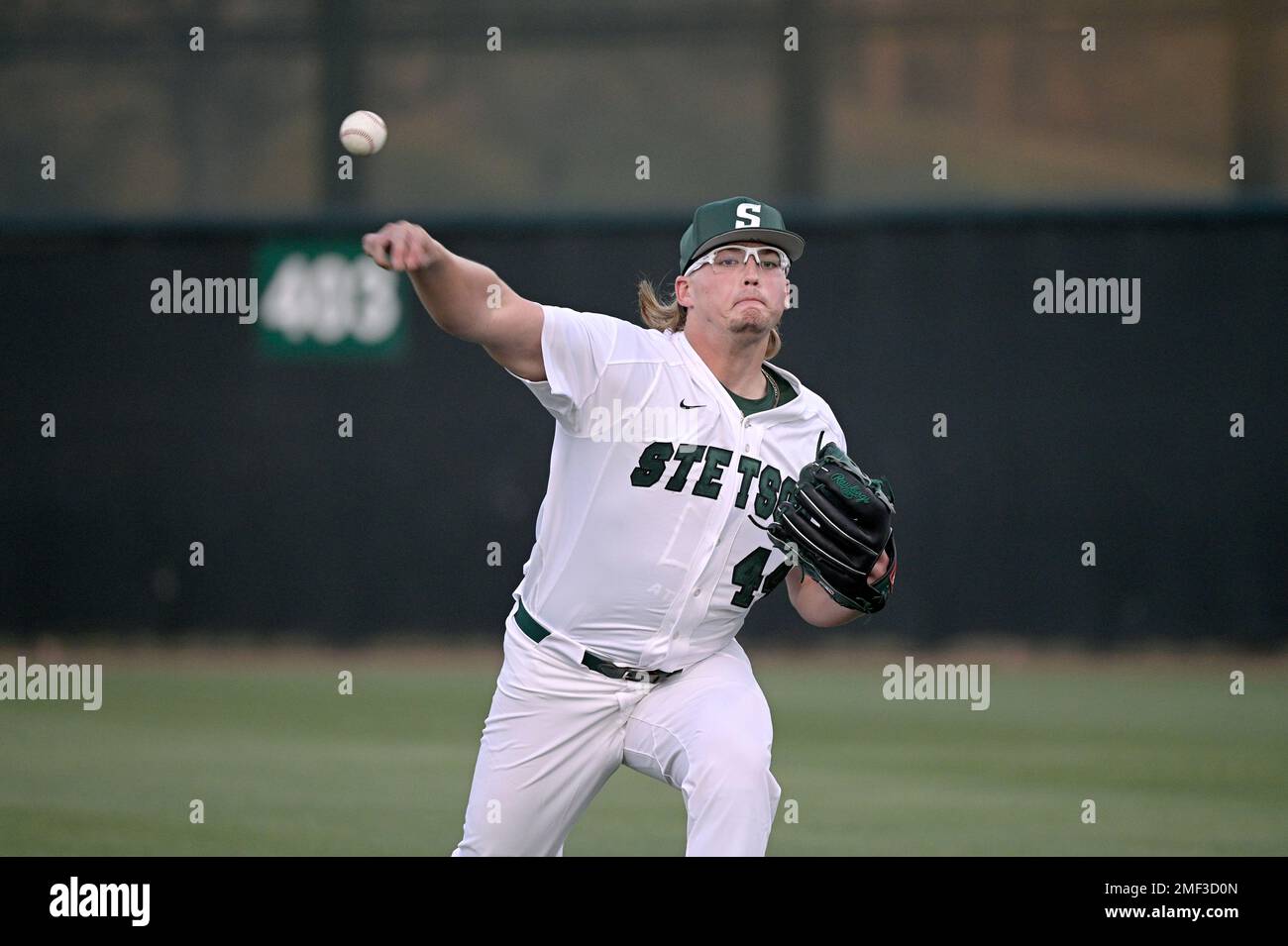 Stetson pitcher Cole Stallings (44) throws before an NCAA college ...