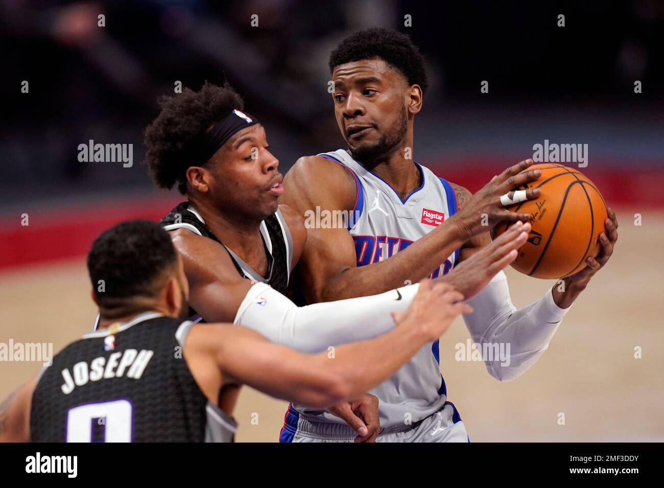 Detroit Pistons guard Josh Jackson is defended by Sacramento Kings ...