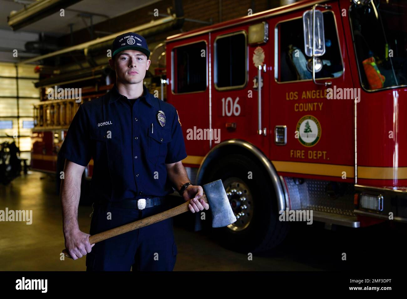 Fire engine probationary firefighter Cole Gomoll of Los Angeles County ...