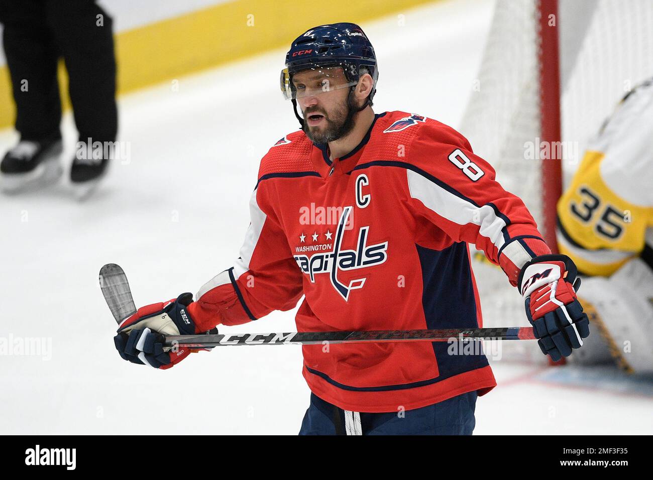 Washington Capitals left wing Alex Ovechkin (8), of Russia, stands on ...