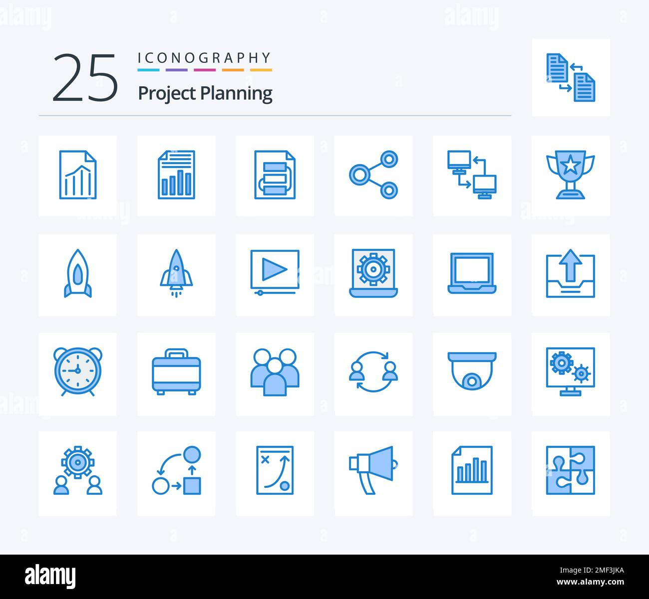 Project Planing 25 Blue Color icon pack including mobile. computer. strategy. social. network ...