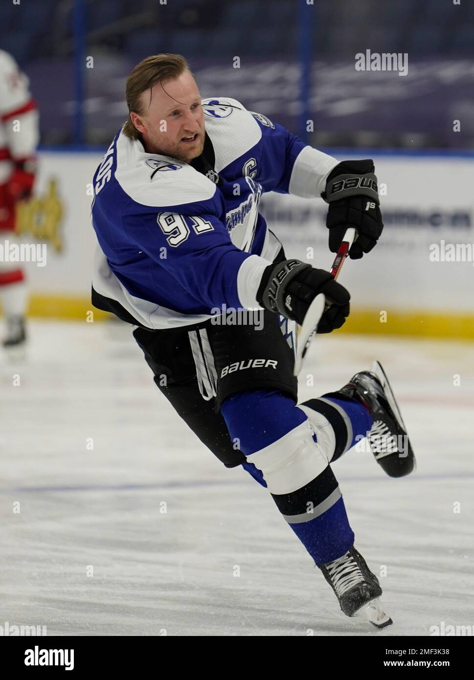 Tampa Bay Lightning center Steven Stamkos (91) before an NHL hockey ...