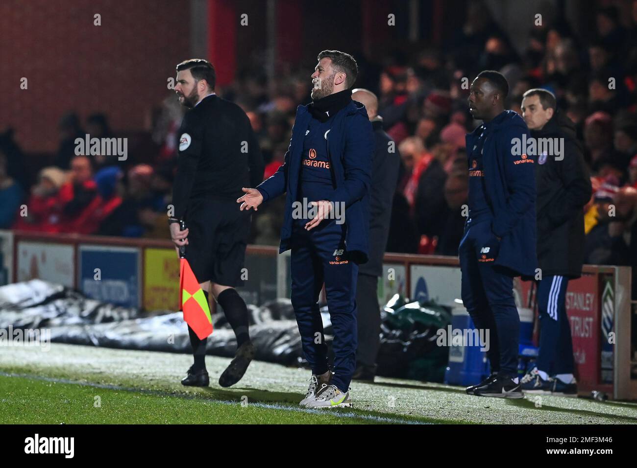 Luke Garrard manager of Boreham Wood reacts during the Emirates FA Cup ...