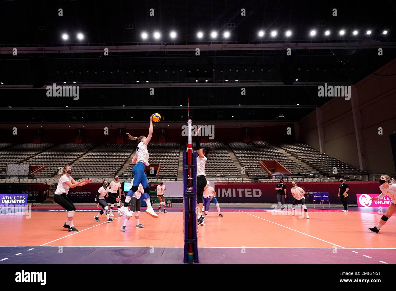Right Side Hitter Karsta Lowe Left Watches As Middle Blocker Lauren Gibbemeyer Top Left