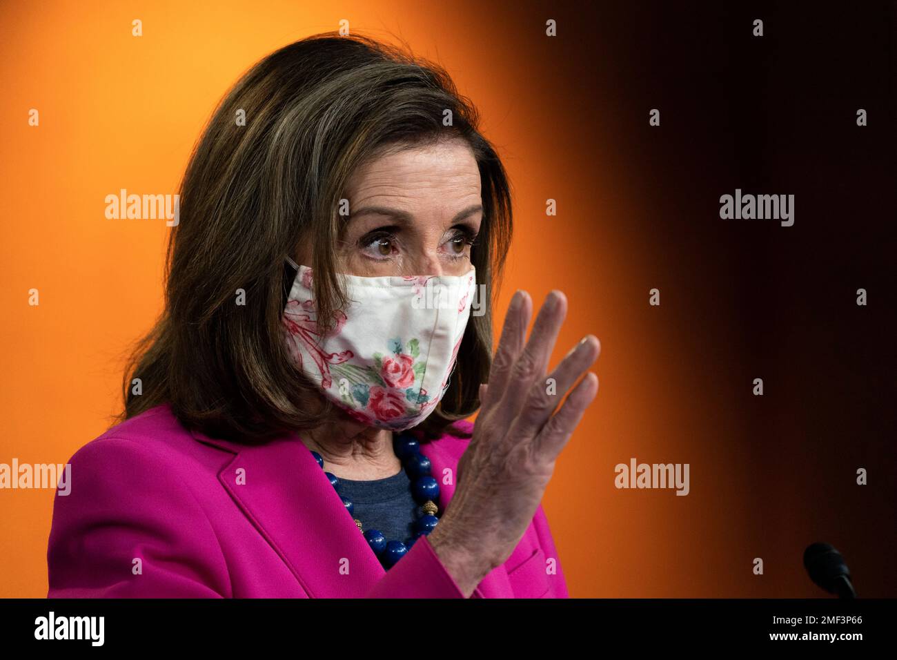 House Speaker Nancy Pelosi of Calif. speaks during her weekly briefing ...