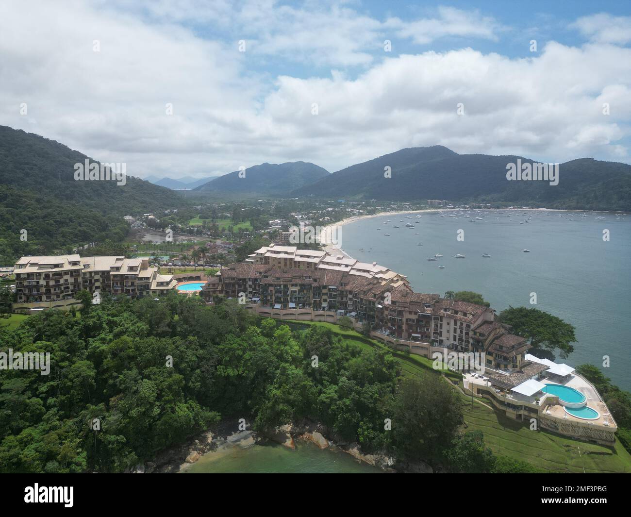 An aerial view of the Tabatinga beach at daytime in Sao Paulo, Brazil ...
