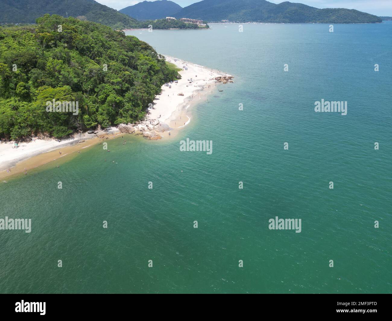 An aerial view of the Mococa beach at daytime in Sao Paulo, Brazil ...