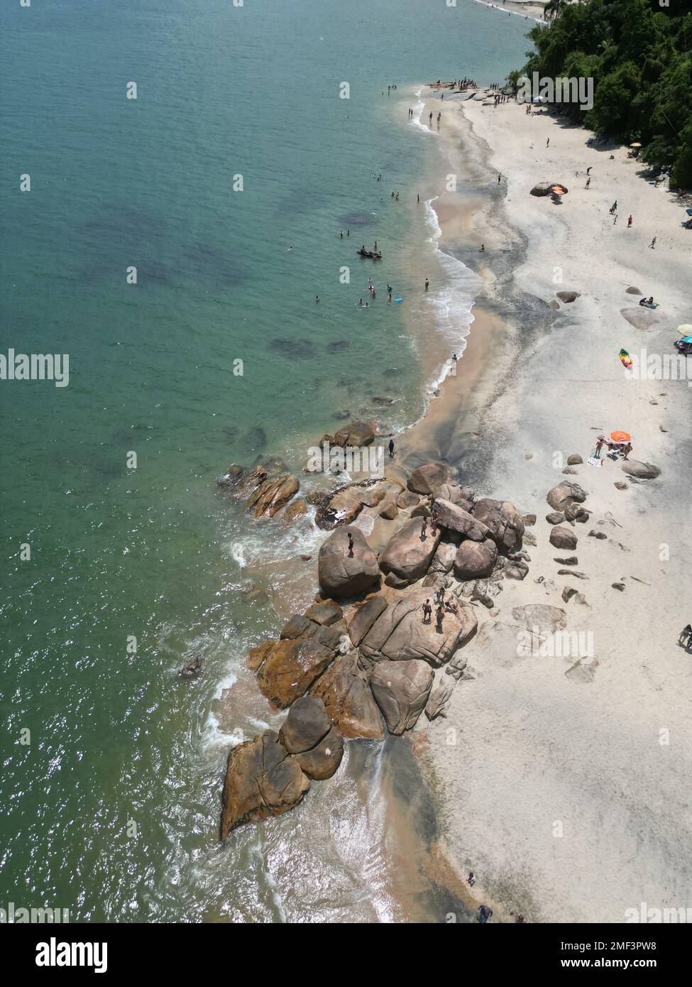 An aerial view of the Mococa beach at daytime in Sao Paulo, Brazil ...