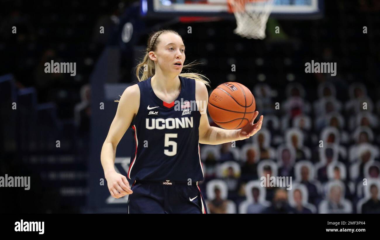 UConn guard Paige Bueckers (5) moves up court against Xavier during the ...