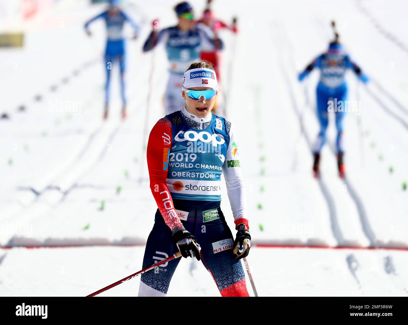Norway's Maiken Caspersen Falla crosses the finish line during a women ...