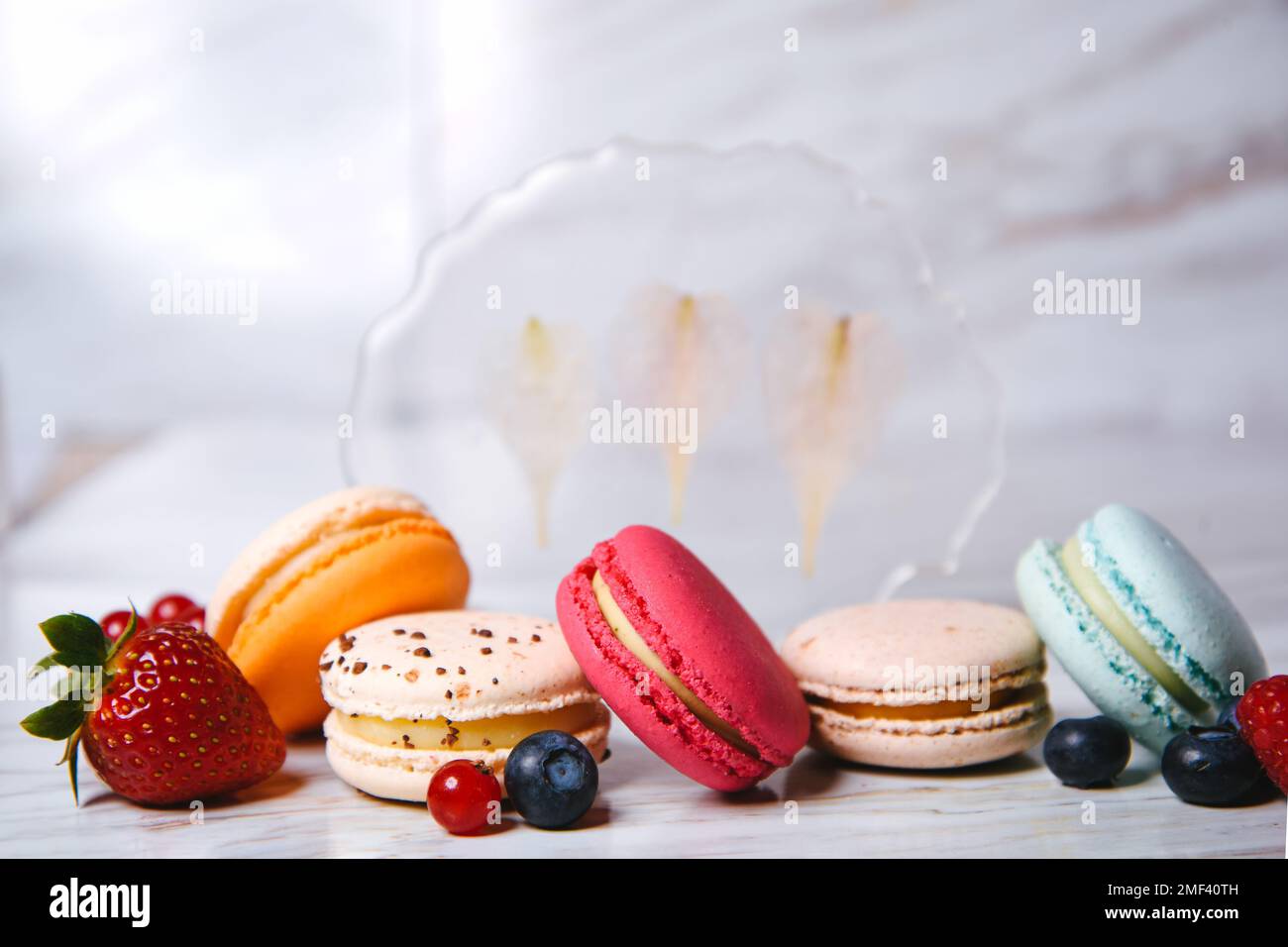 Macaron pink, orange and beige, blue on marble style. A beautiful and ...