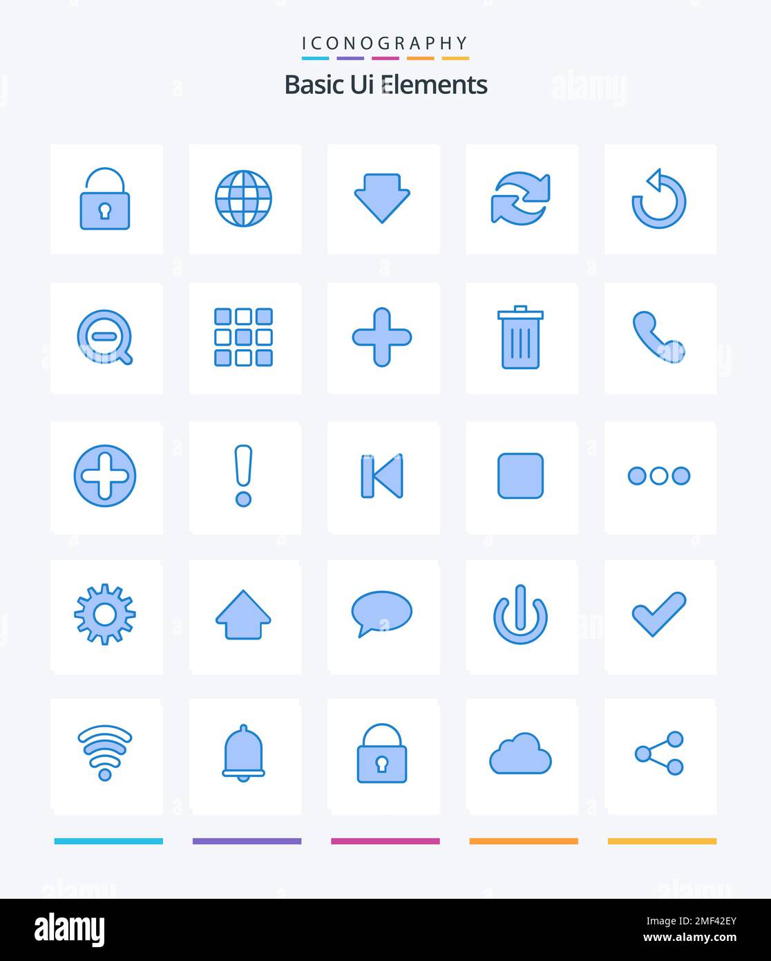 Creative Basic Ui Elements 25 Blue icon pack Such As delete. less. down ...