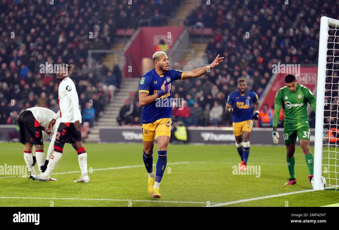 Newcastle United's Joelinton celebrates scoring their side's first goal ...