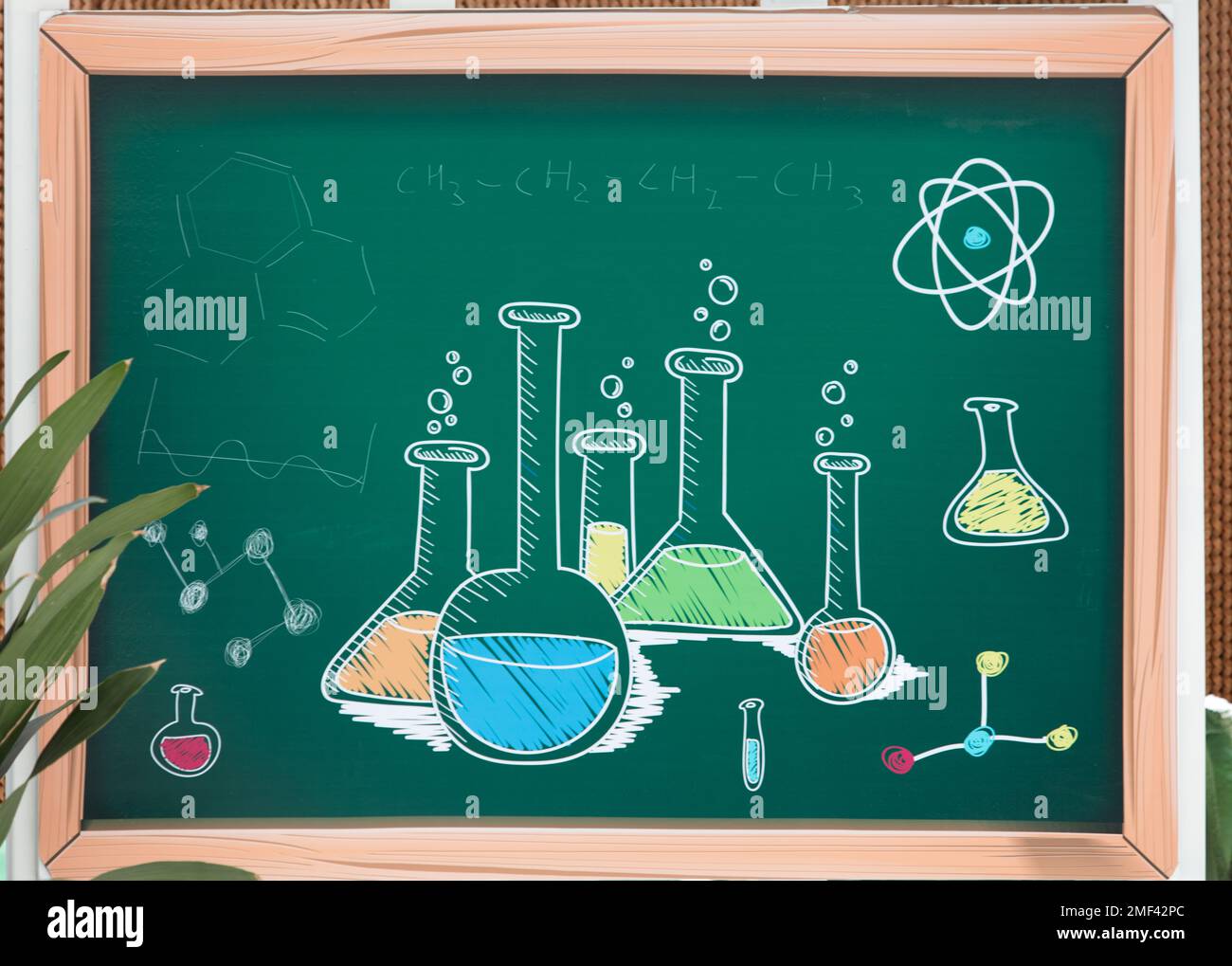A chemistry artwork of laboratory equipment drawn on a chalkboard Stock ...
