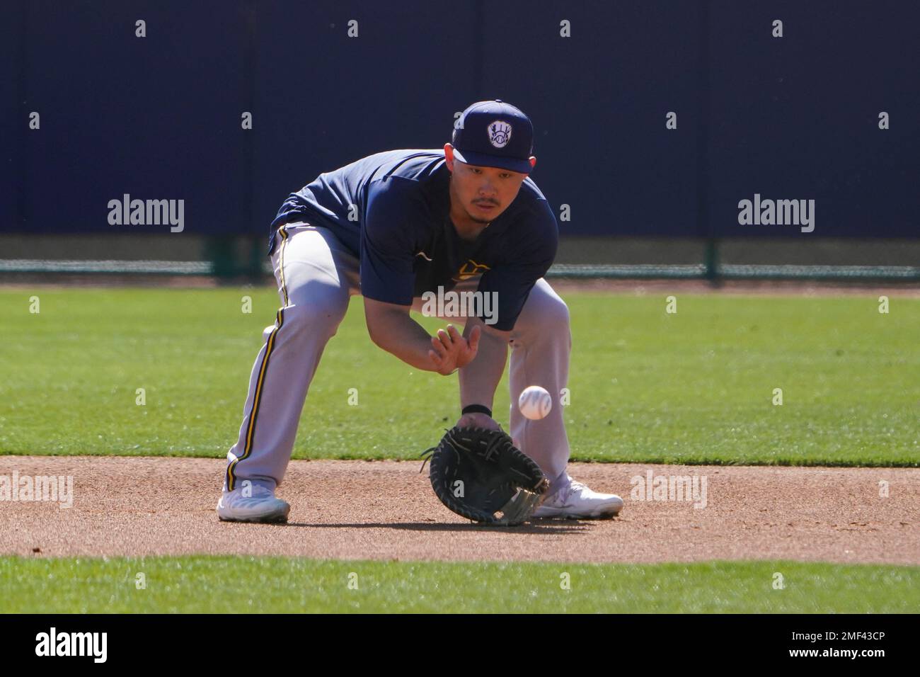 Milwaukee Brewers' Keston Hiura trains during the team's spring ...