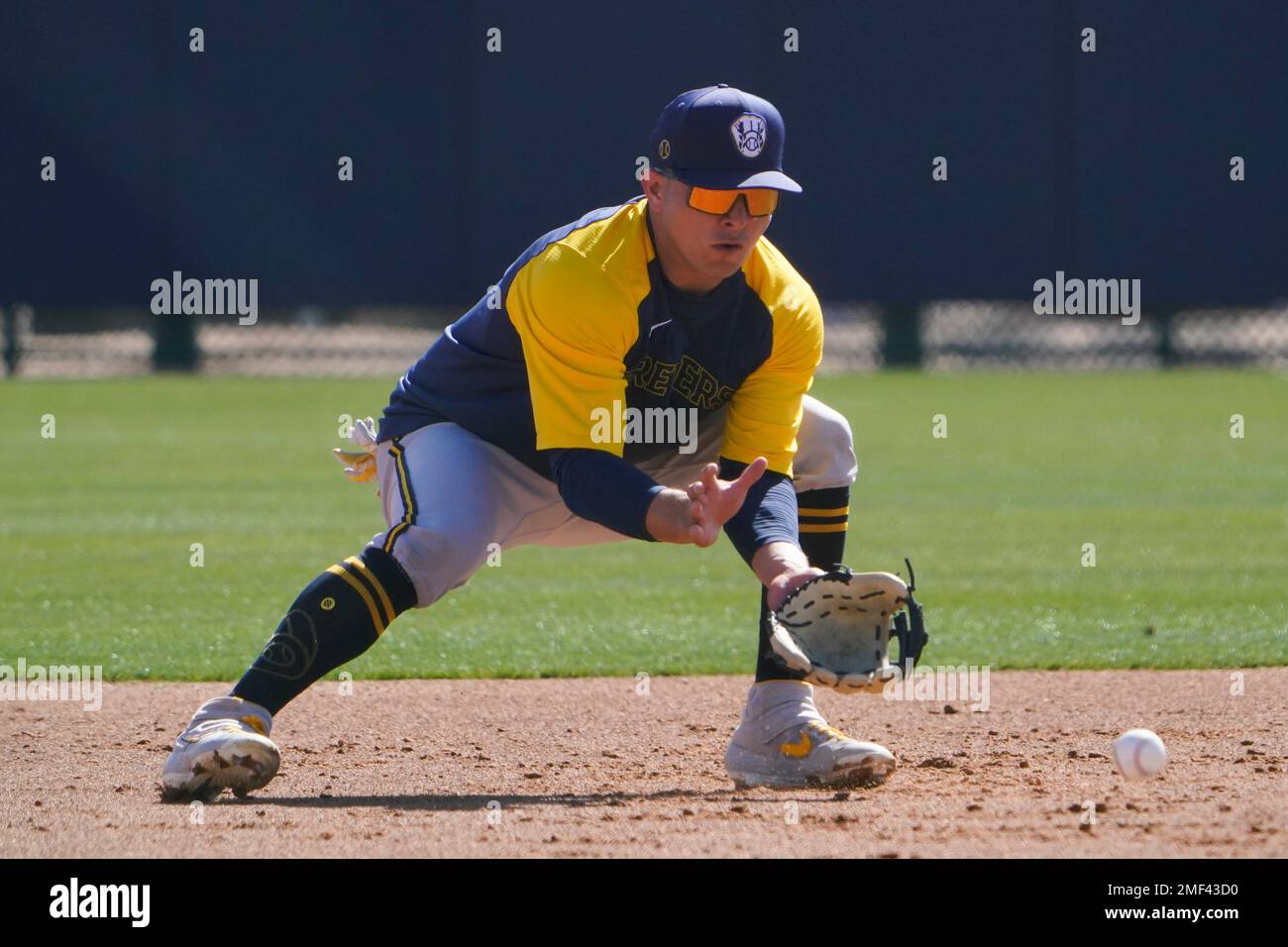 Milwaukee Brewers' Luis Urias trains during the team's spring training ...