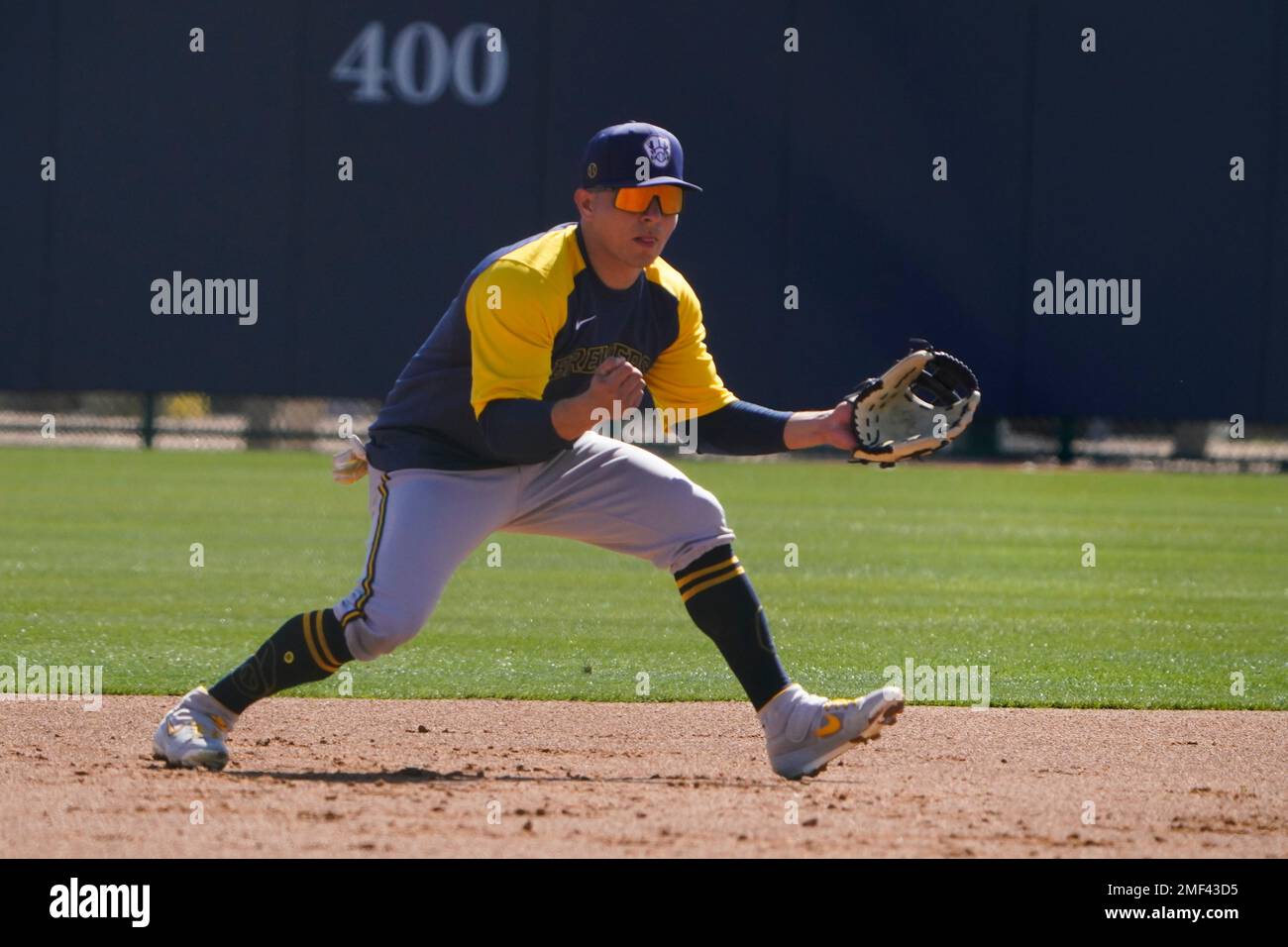 Milwaukee Brewers' Luis Urias trains during the team's spring training ...