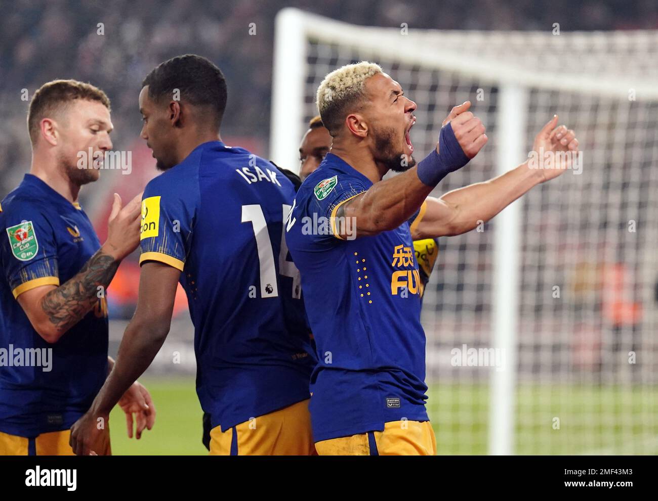 Newcastle United's Joelinton celebrates scoring their side's first goal ...