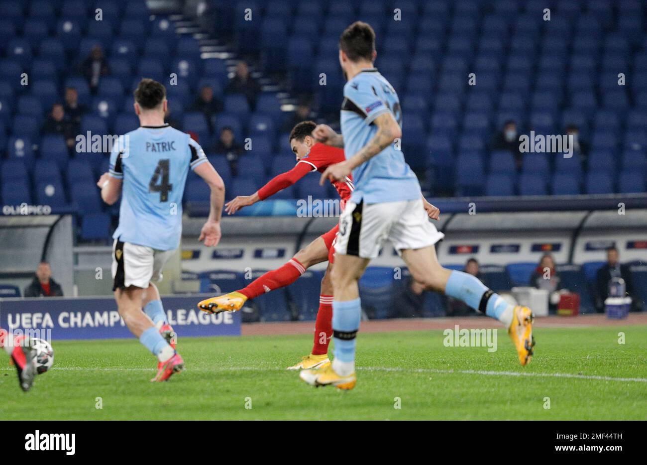 Bayern's Jamal Musiala, center, scores his side's second goal during ...