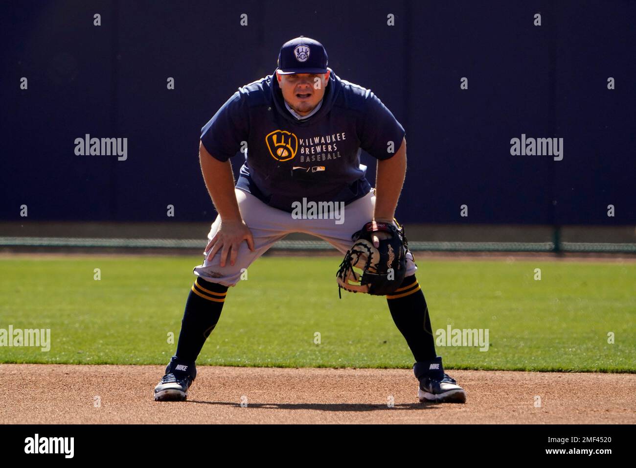 Milwaukee Brewers' Daniel Vogelbach trains during a spring training ...