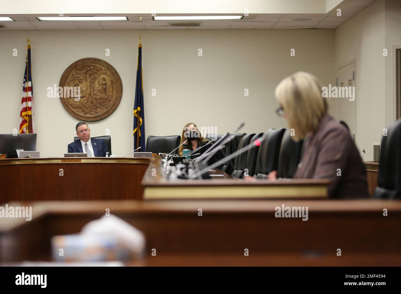 South Carolina Rep. Ashley Trantham, R-Pelzer,right, answer questions ...