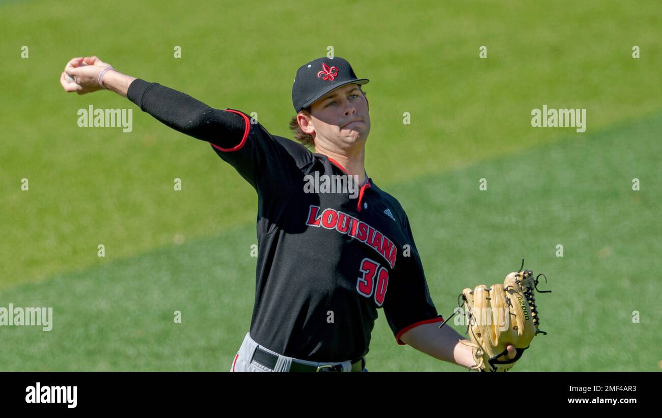 Louisiana Lafayette right handed pitcher David Christie (30) throws ...