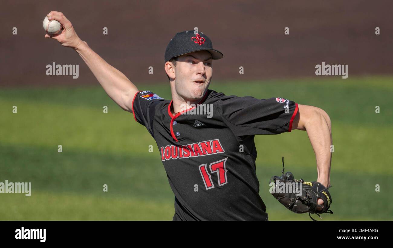 Louisiana Lafayette right handed pitcher Conor Angel (17) throws during ...