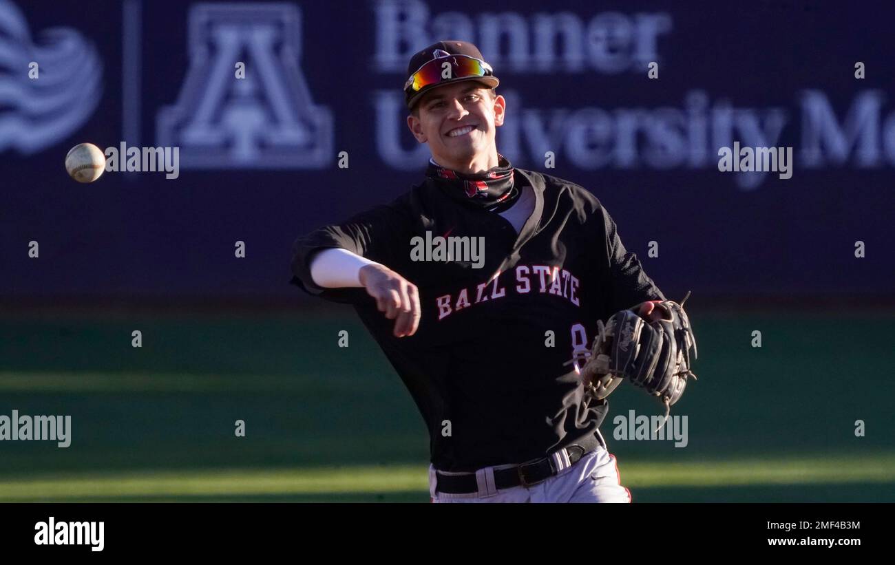 Ball State shortstop Adam Tellier (8) during an NCAA baseball game ...