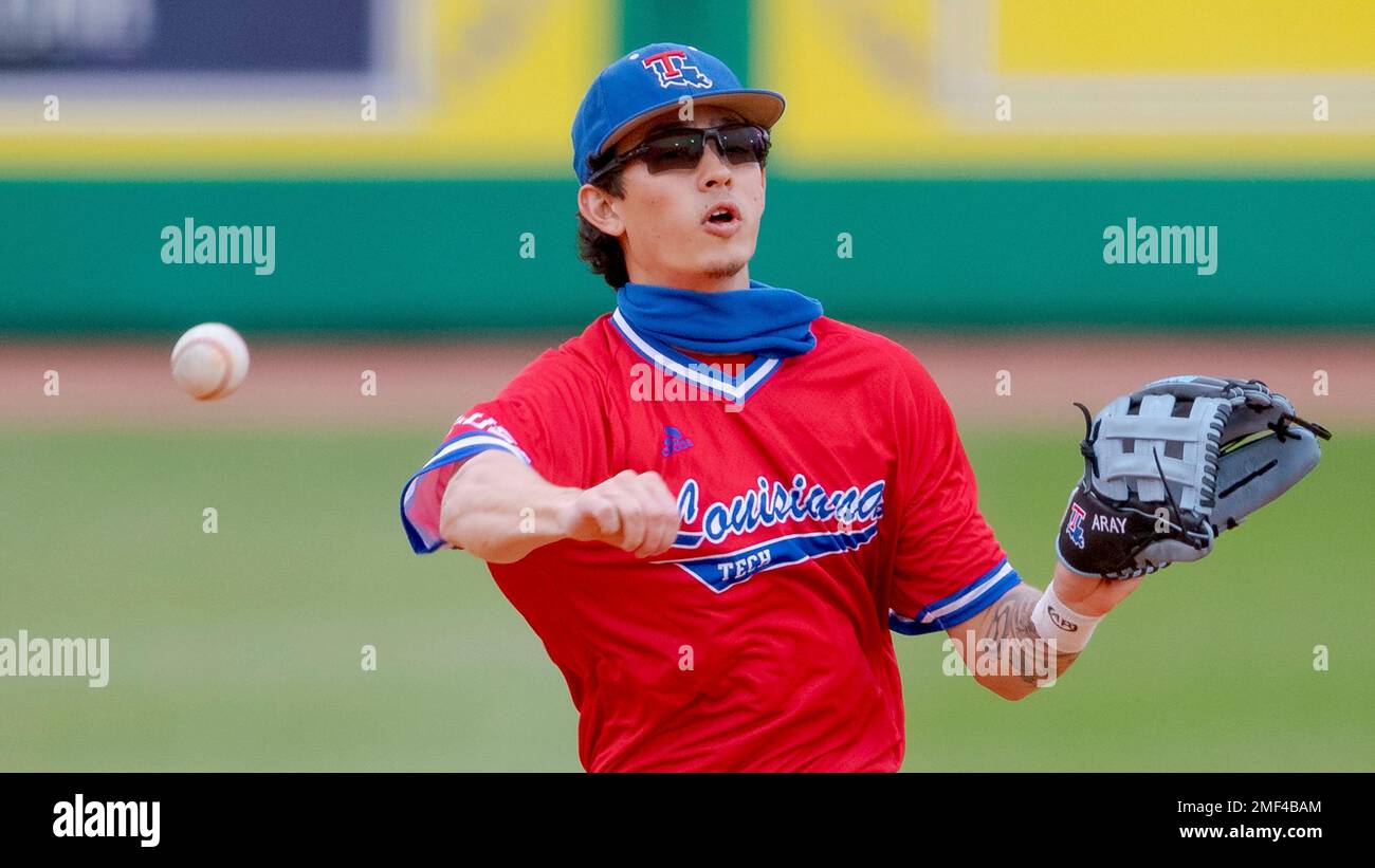 Louisiana Tech infielder Alex Ray (3) throws during an NCAA baseball ...