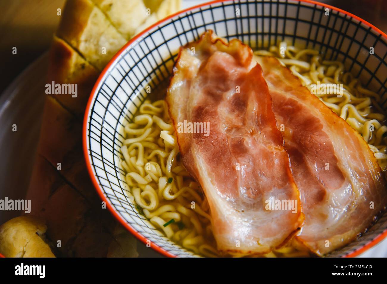 Instant pasta, Japanese and Chinese noodles. Ramen type soup in a plate ...