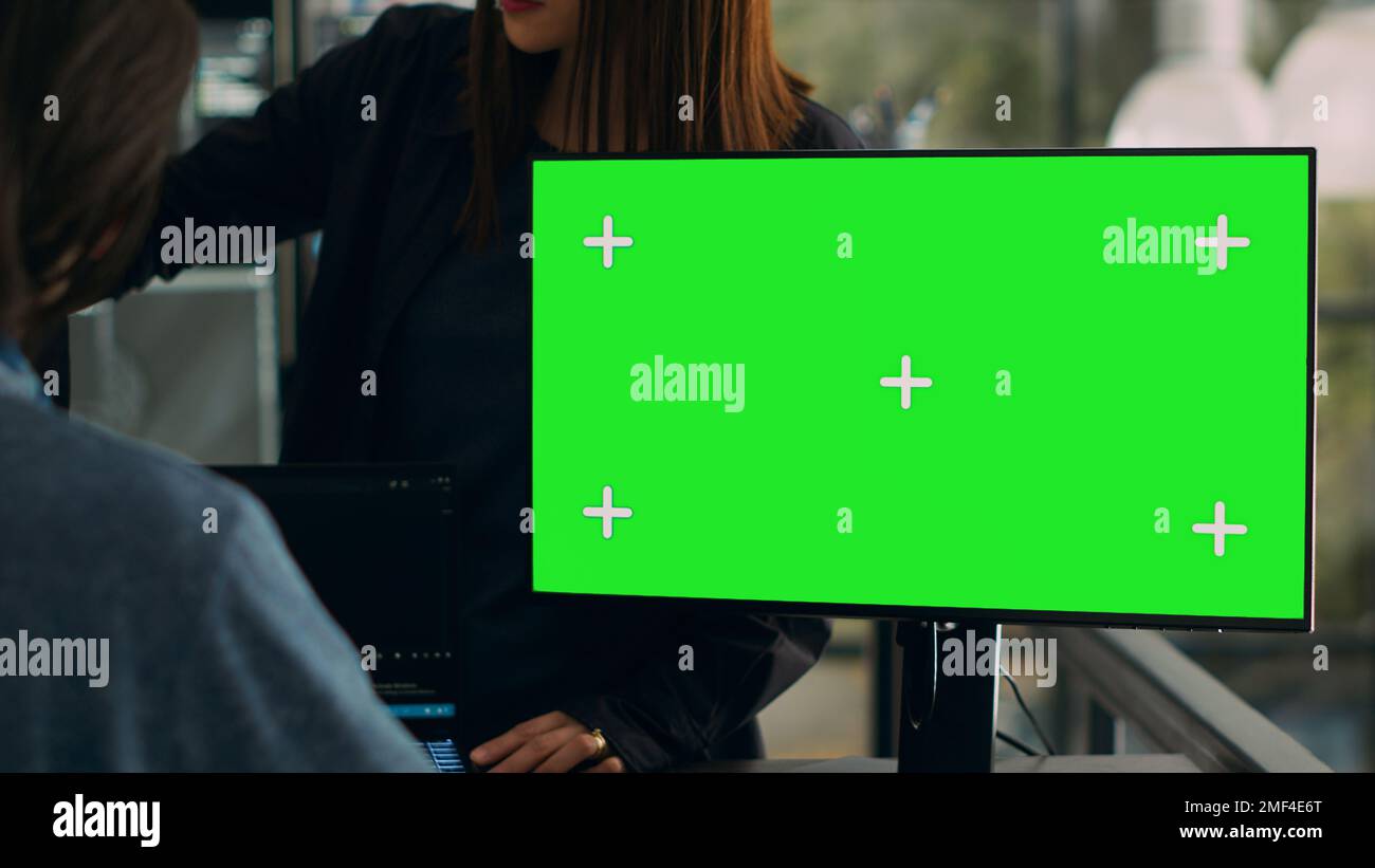 Software Developers Working On Code Programming With Greenscreen On Computer Using Terminal