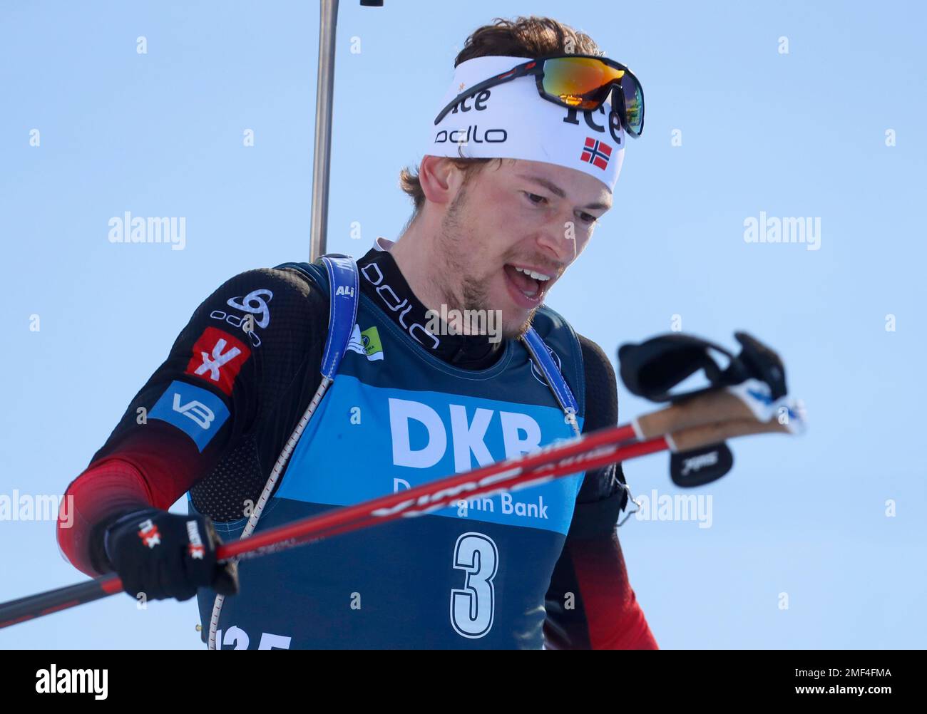 Norway's Sturla Holm Laegreid celebrates after winning the men's 15 km ...