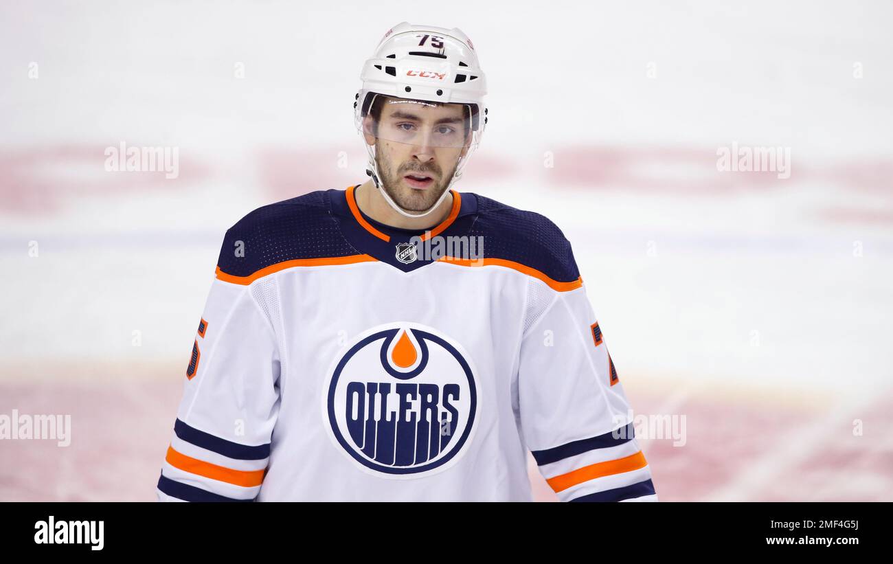 Edmonton Oilers player Evan Bouchard during an NHL hockey game, Friday ...