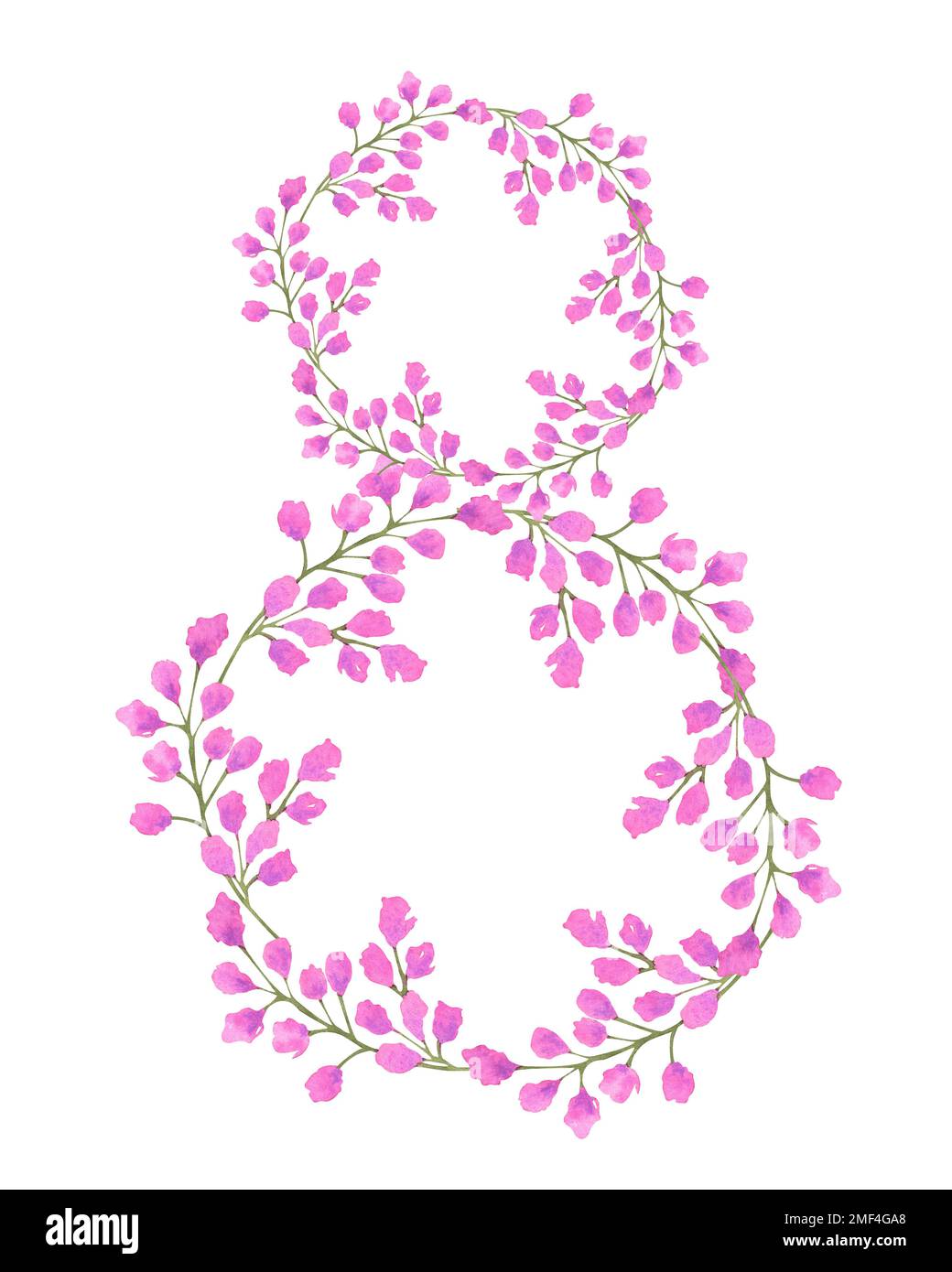 Festive watercolor illustration with flowers and leaves in the shape of ...