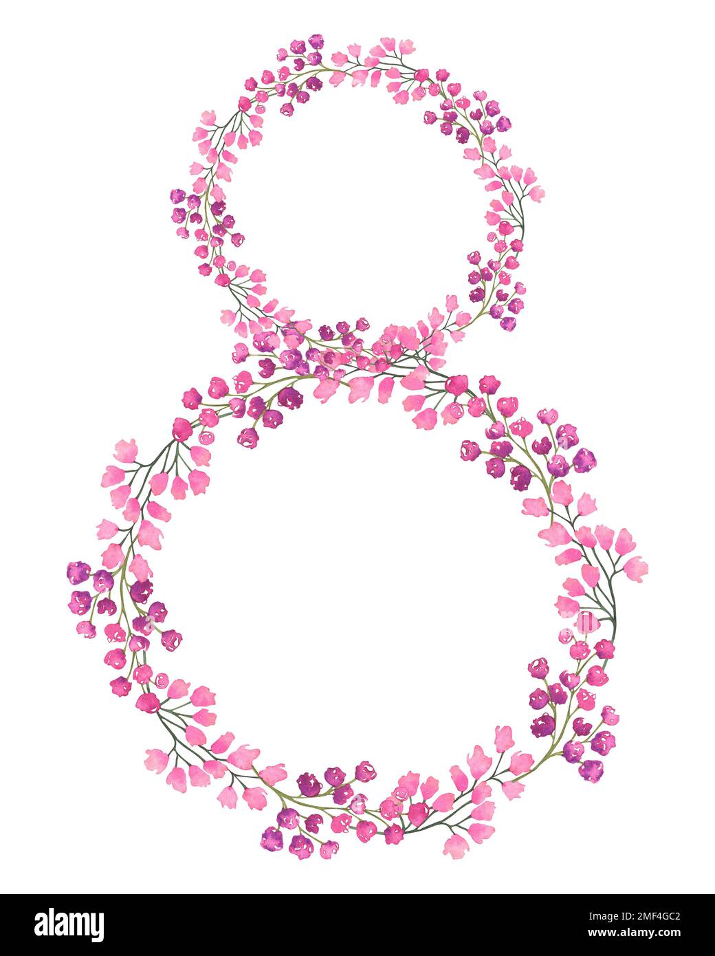 Festive watercolor illustration with flowers and leaves in the shape of ...