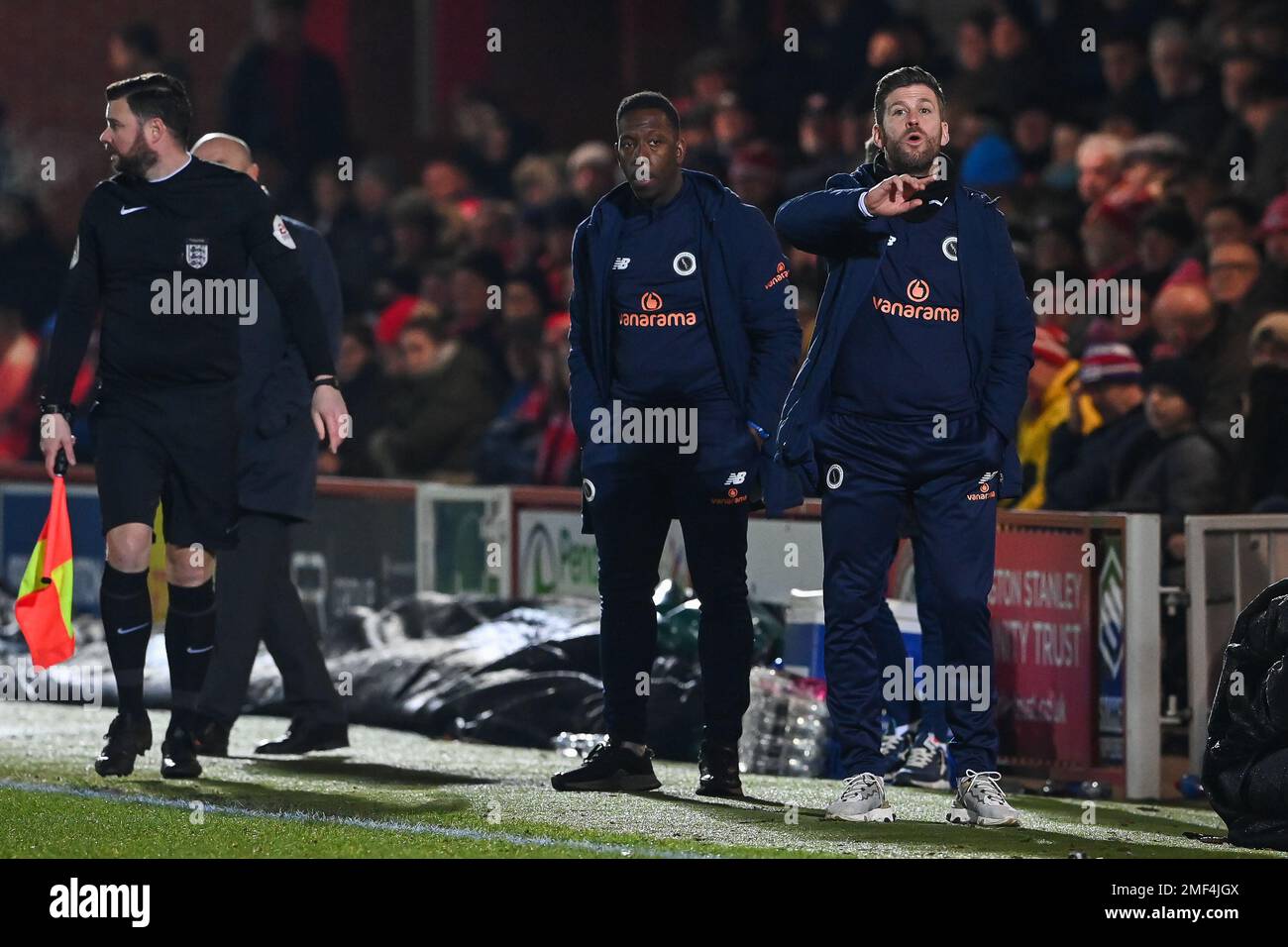 Luke Garrard manager of Boreham Wood gives his team instructions during ...