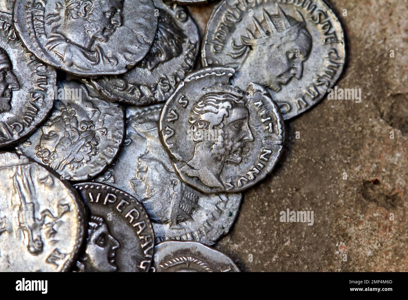 Roman silver denarii coins showing portraits of various emperors Stock ...
