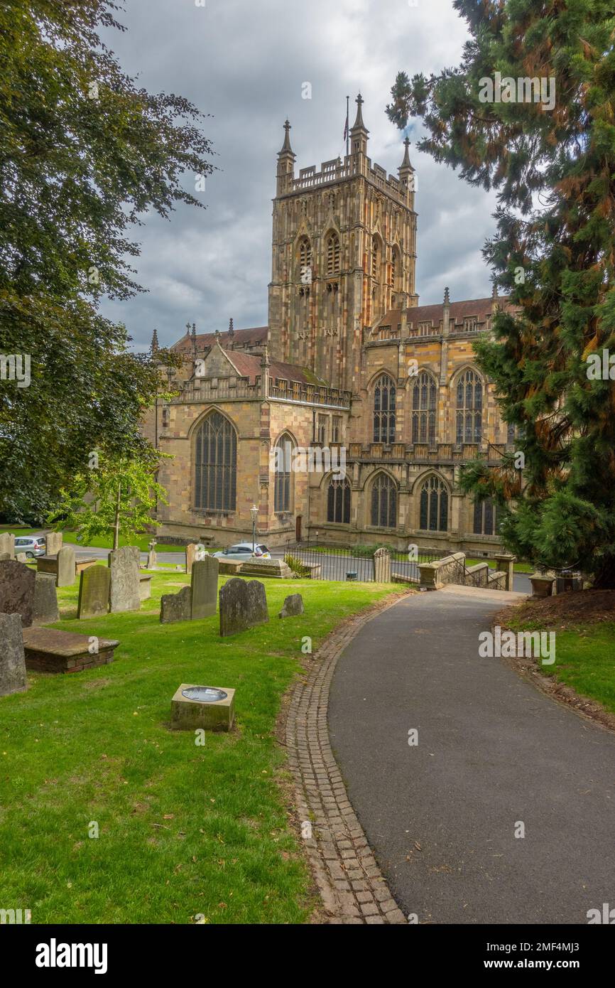 Malvern Priory church and churchyard Malvern Worcestershire Stock Photo ...