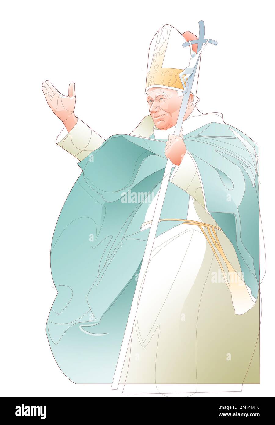 Digital illustration of Pope John Paul II. Smiling image dressed in ...
